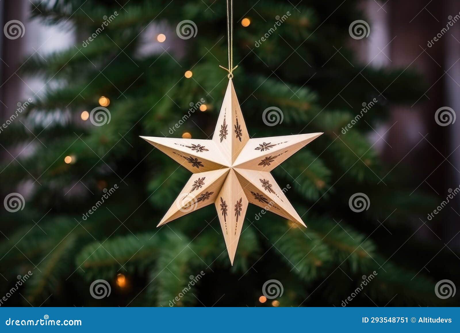Wooden Bethlehem Star Hanging on a Pine Branch Stock Image - Image of ...