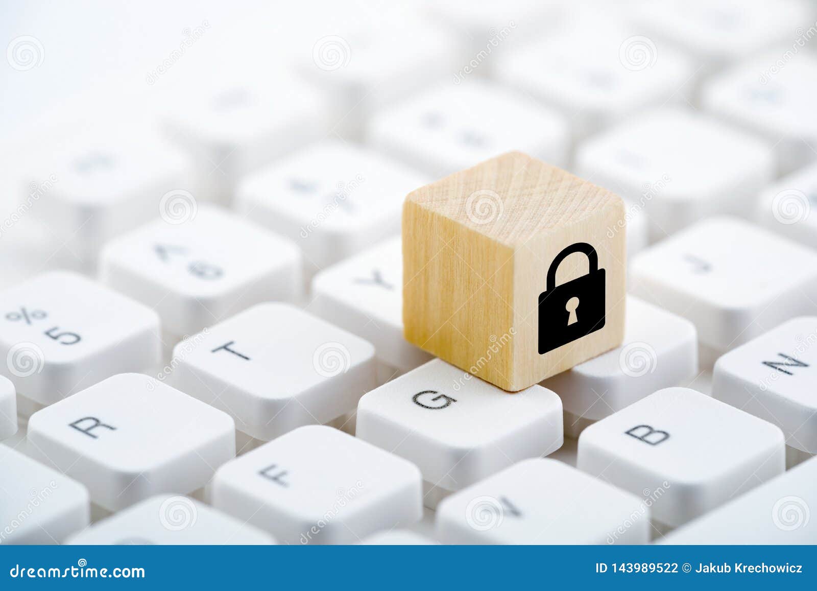 Wooden Block with Lock Graphic on Computer Keyboard. Stock Photo ...