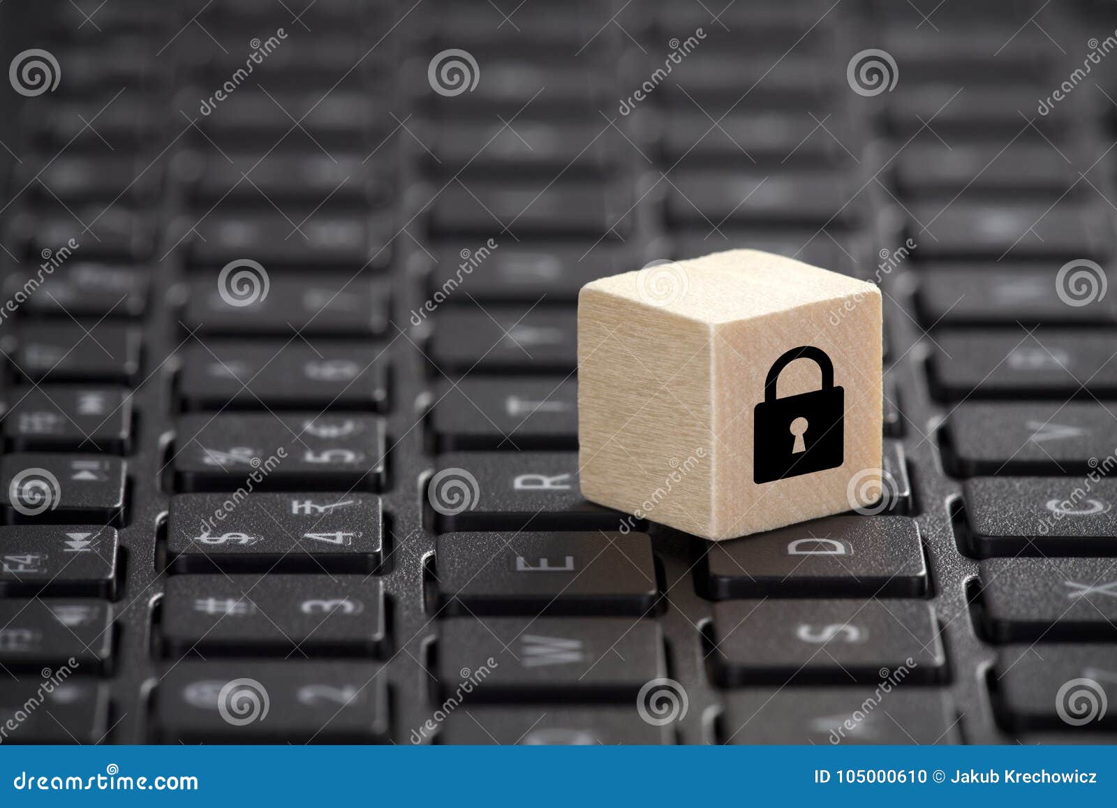 Wooden Block with Lock Graphic on Laptop Keyboard. Computer Security ...