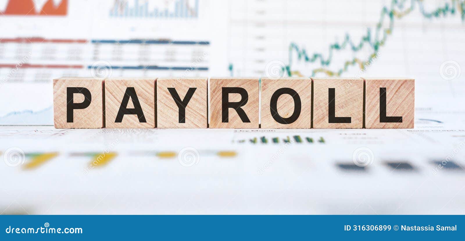 Wooden Block with Payroll on Desk Stock Image - Image of income ...