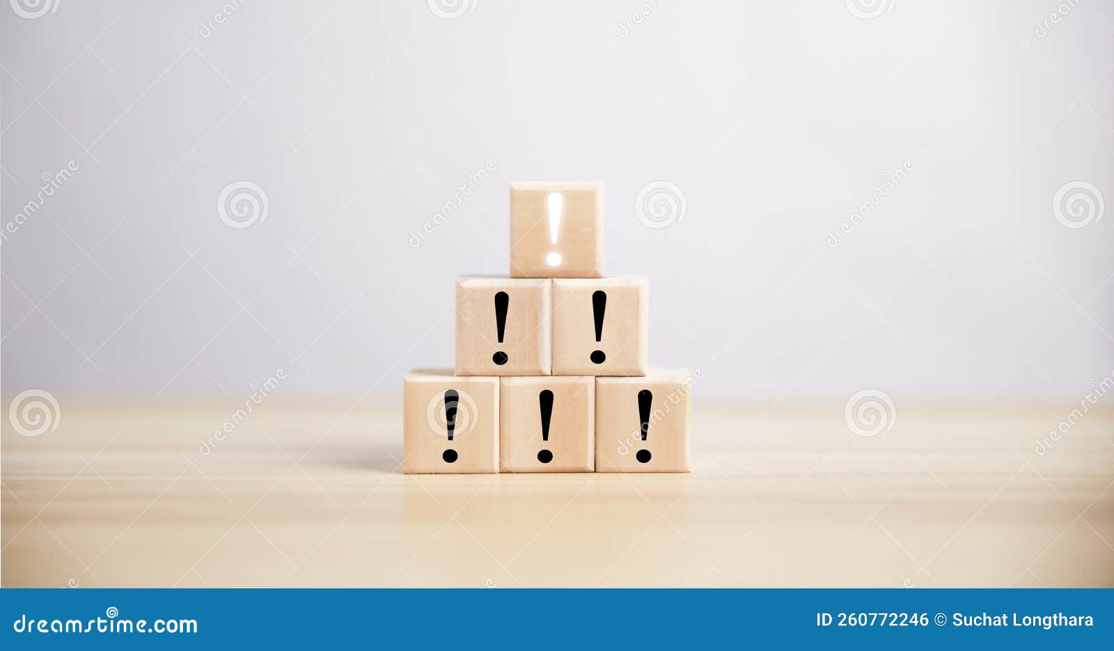 The Wooden Block Shows a Black and White Exclamation Mark. Business ...