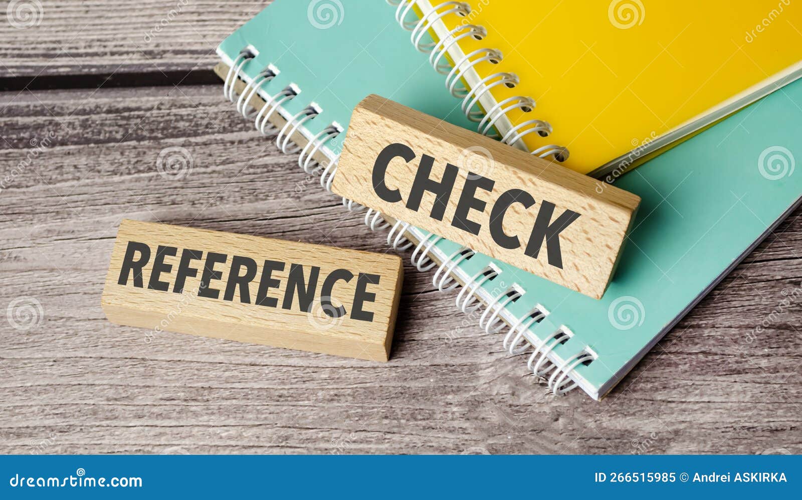 Wooden Block with Text REFERENCE CHECKS and Notebooks Stock Image ...