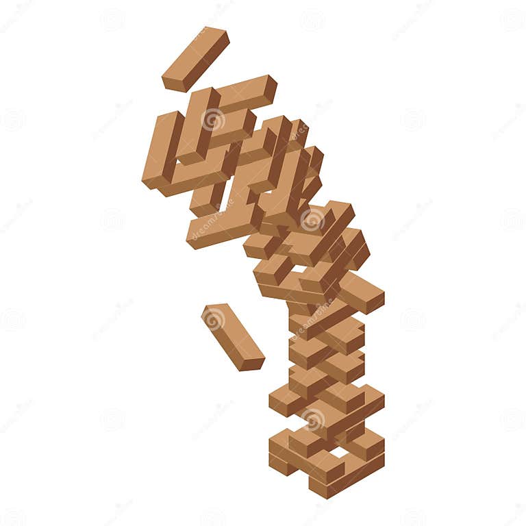 Wooden Block Tower is Collapsing with Blocks Falling Down Stock ...