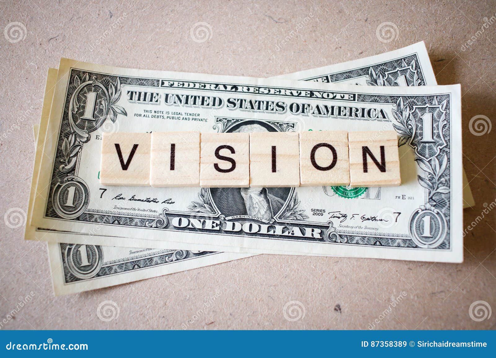 Wooden Block Word Vision and Dollar Banknote Stock Image - Image of ...