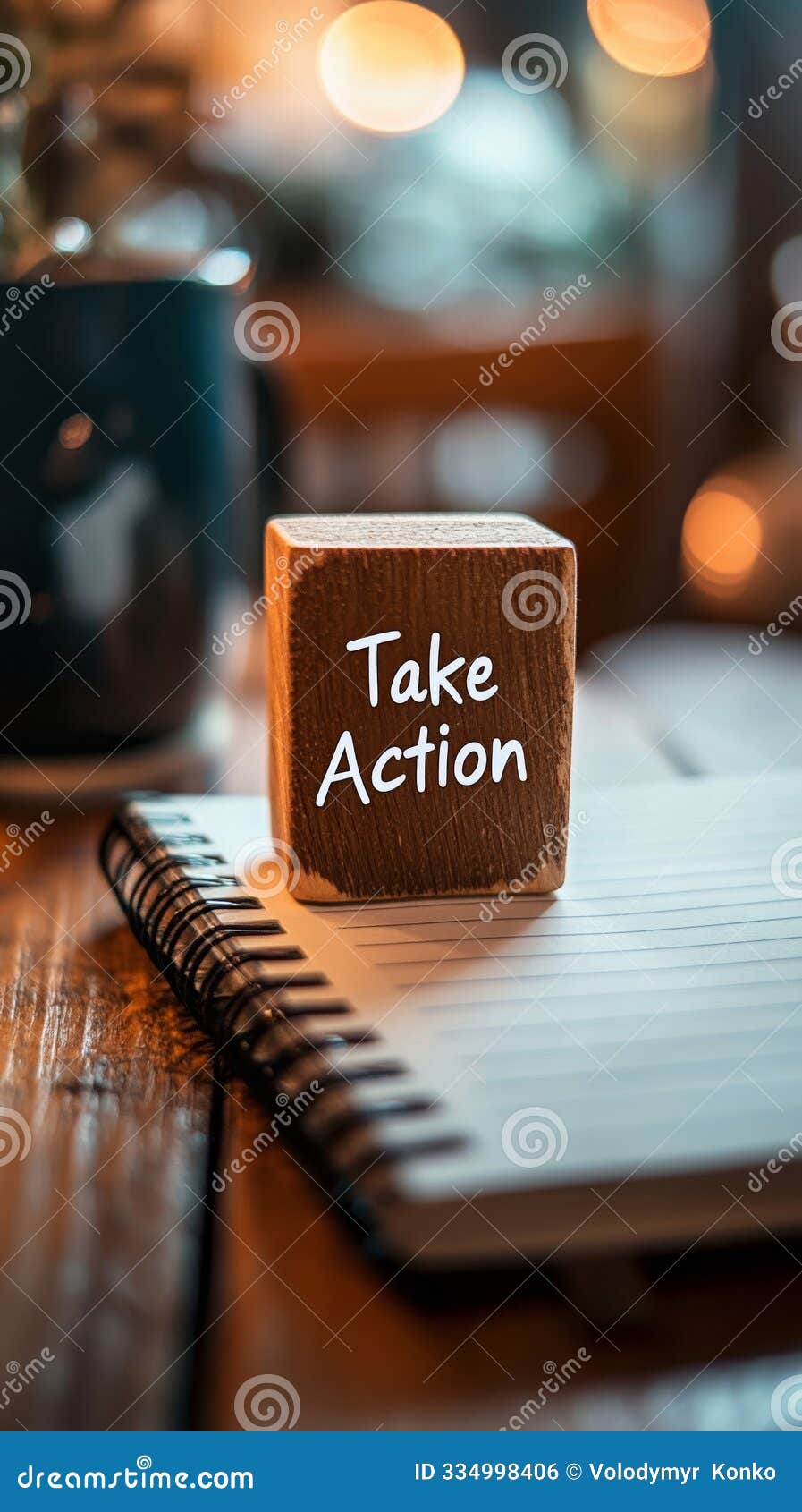 Wooden Block with the Words Take Action on Notepad, Motivational ...