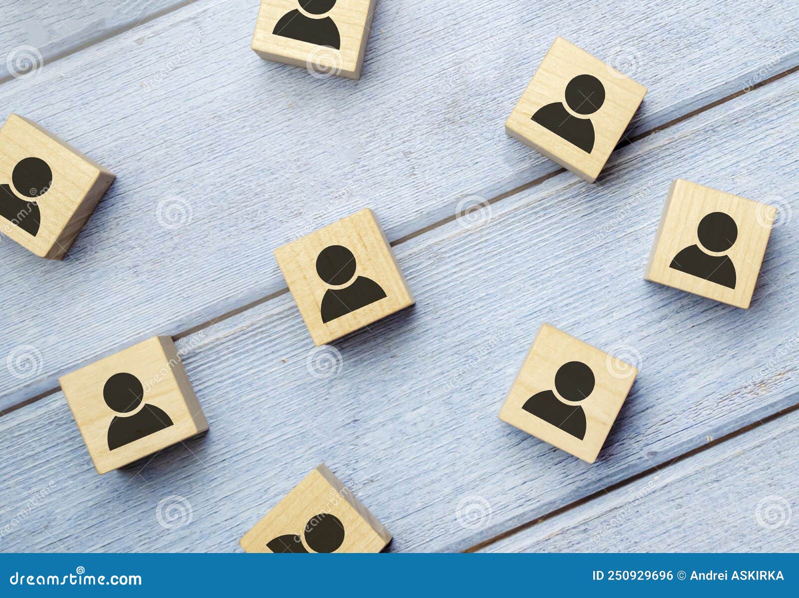 Wooden Blocks on Blue Background. Teamwork, Network and Community ...