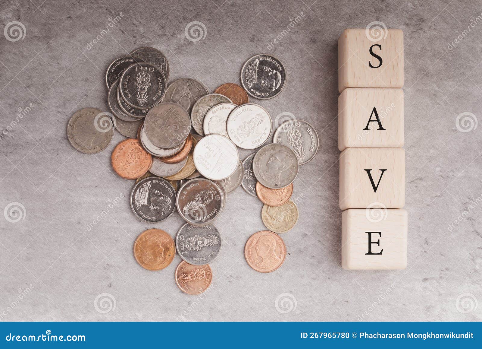 Wooden Blocks and Coins. Money Saving Concept Stock Photo - Image of ...