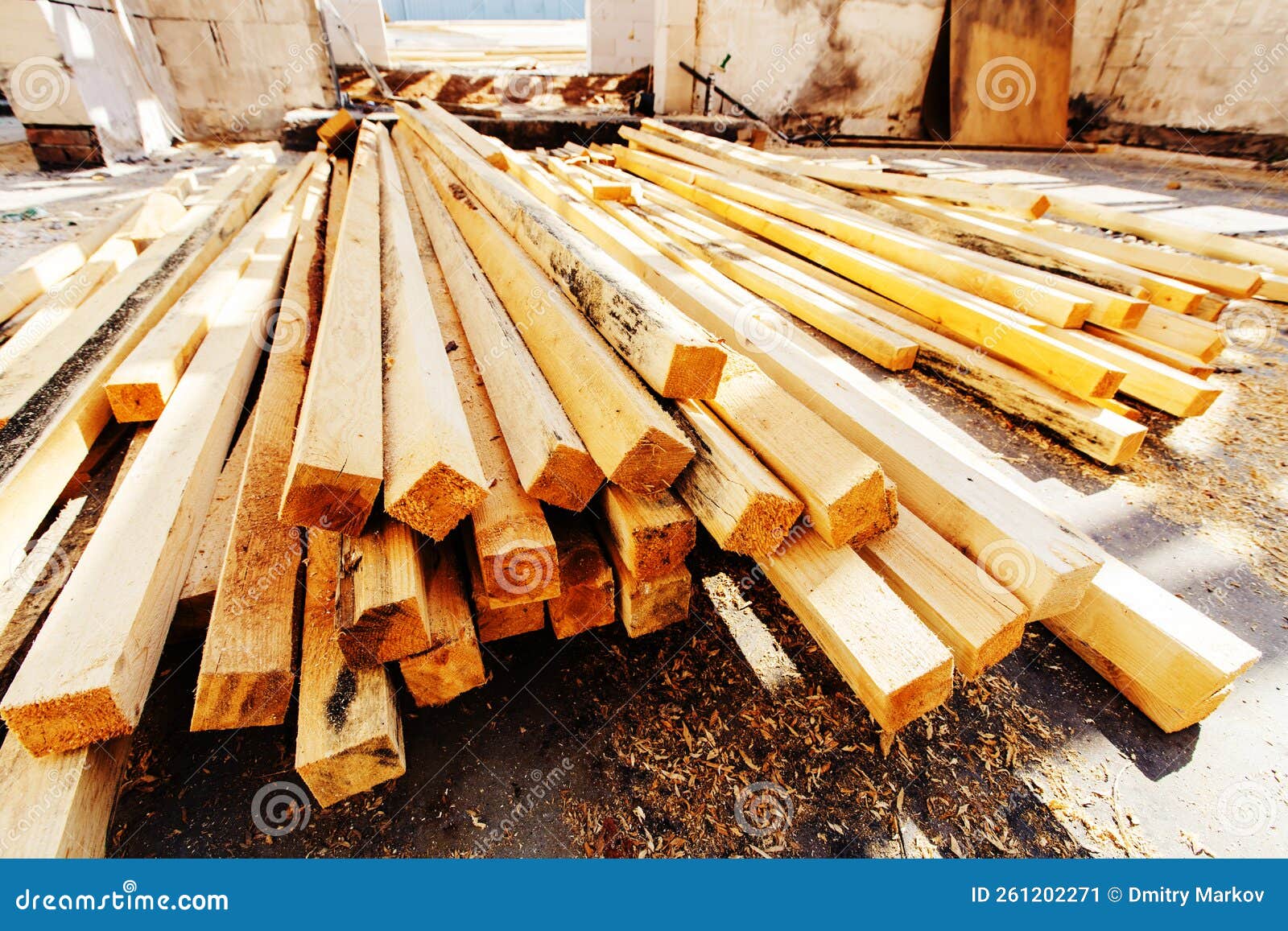 Wooden Blocks at a Construction Site. Lumber for Various Structures and ...