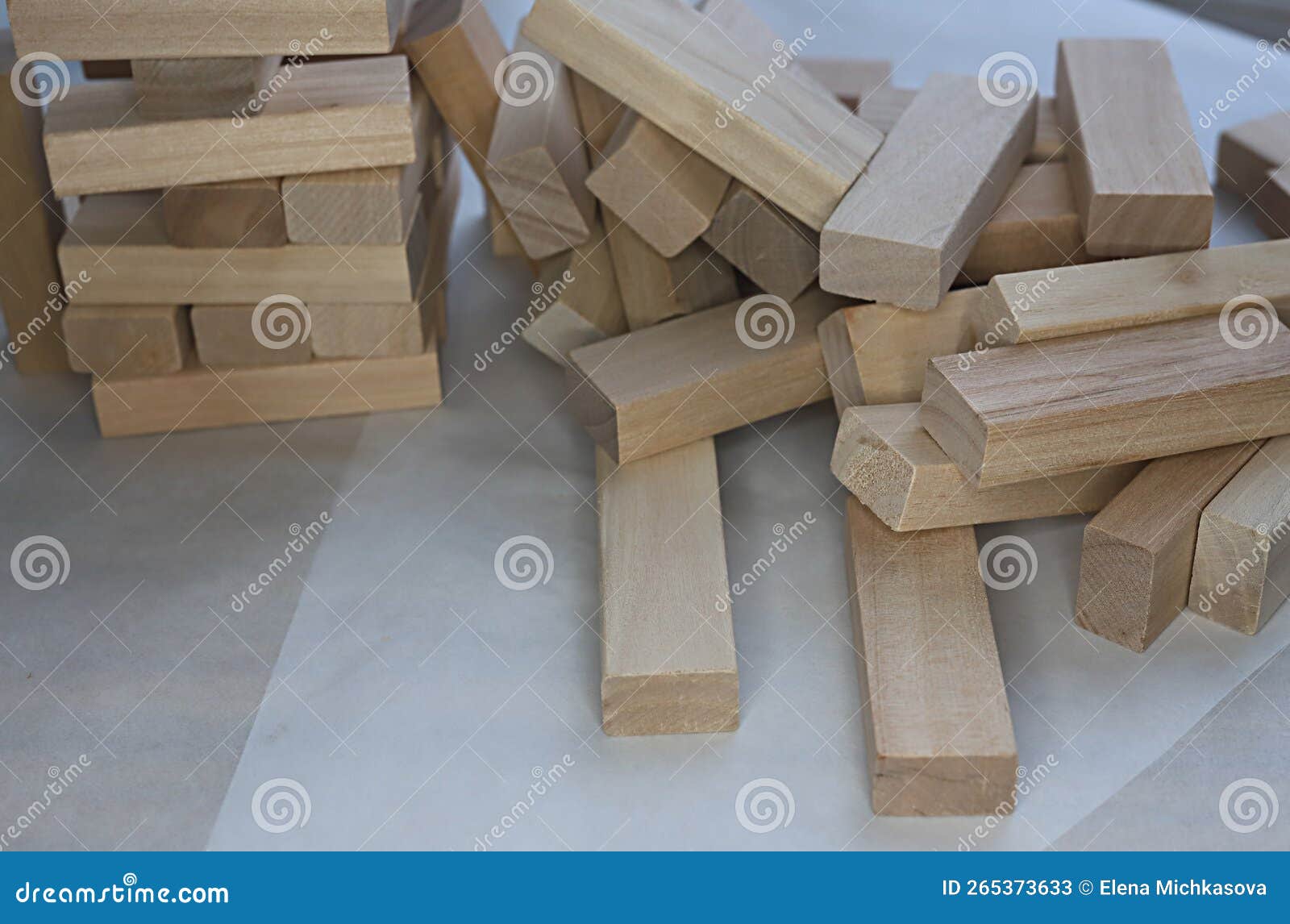 Wooden Blocks of the Destroyed Game Tower. Jenga. Concept of ...