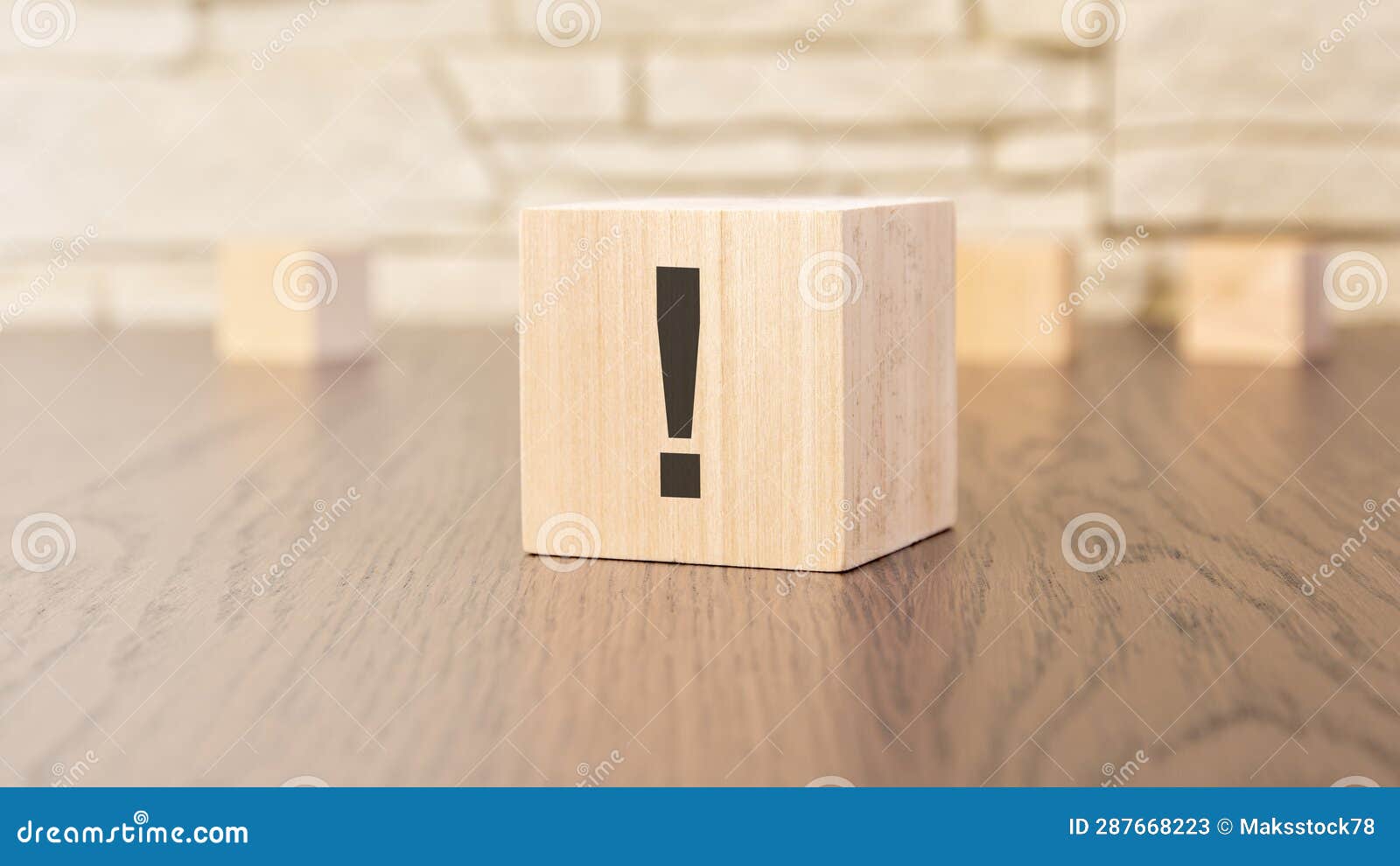 Wooden Blocks with Exclamation Mark on Wooden Table, Close Up. Space ...
