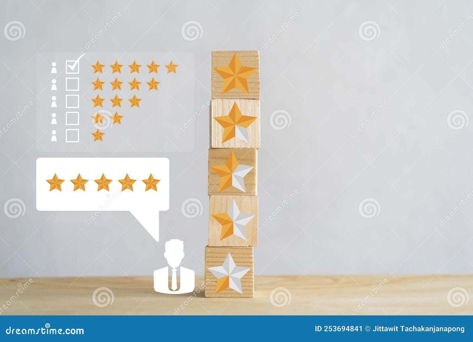 Wooden Blocks with the Five Star Symbol Increase Rating Stock ...