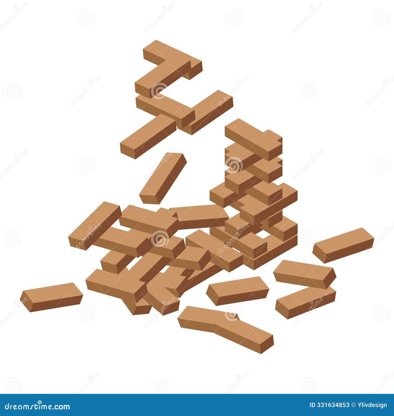 Wooden Blocks Game Falling Down on White Background Stock Vector ...