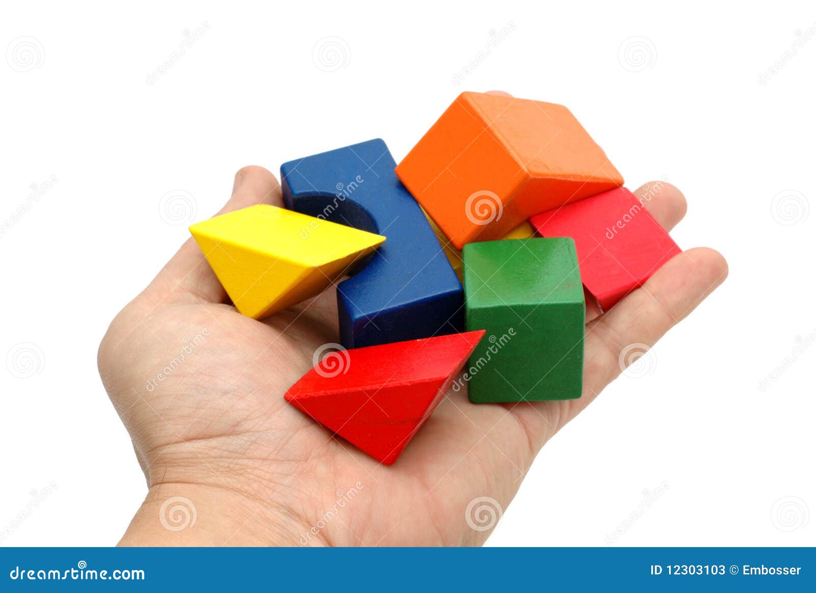 Wooden blocks in hand stock image. Image of blue, construction - 12303103