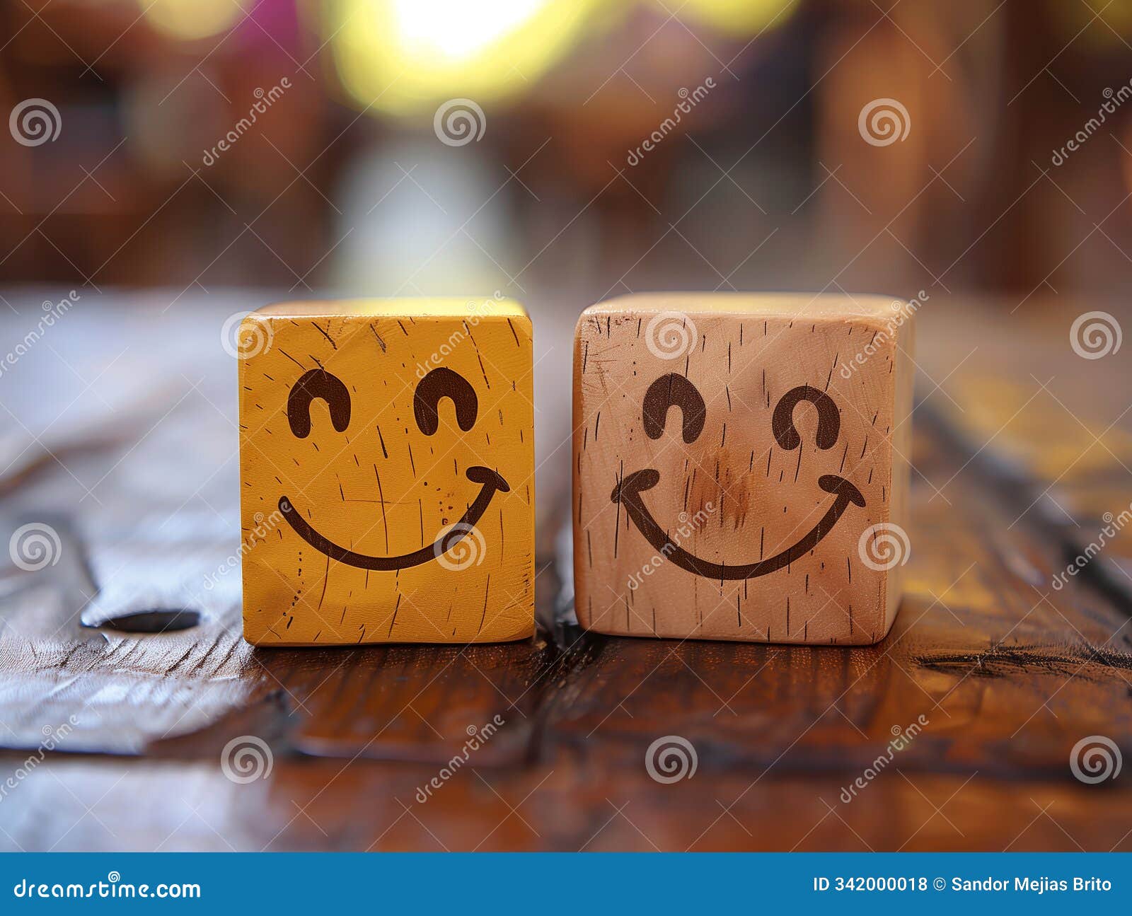Wooden Blocks with Happy Smiley Faces on Table Stock Illustration ...