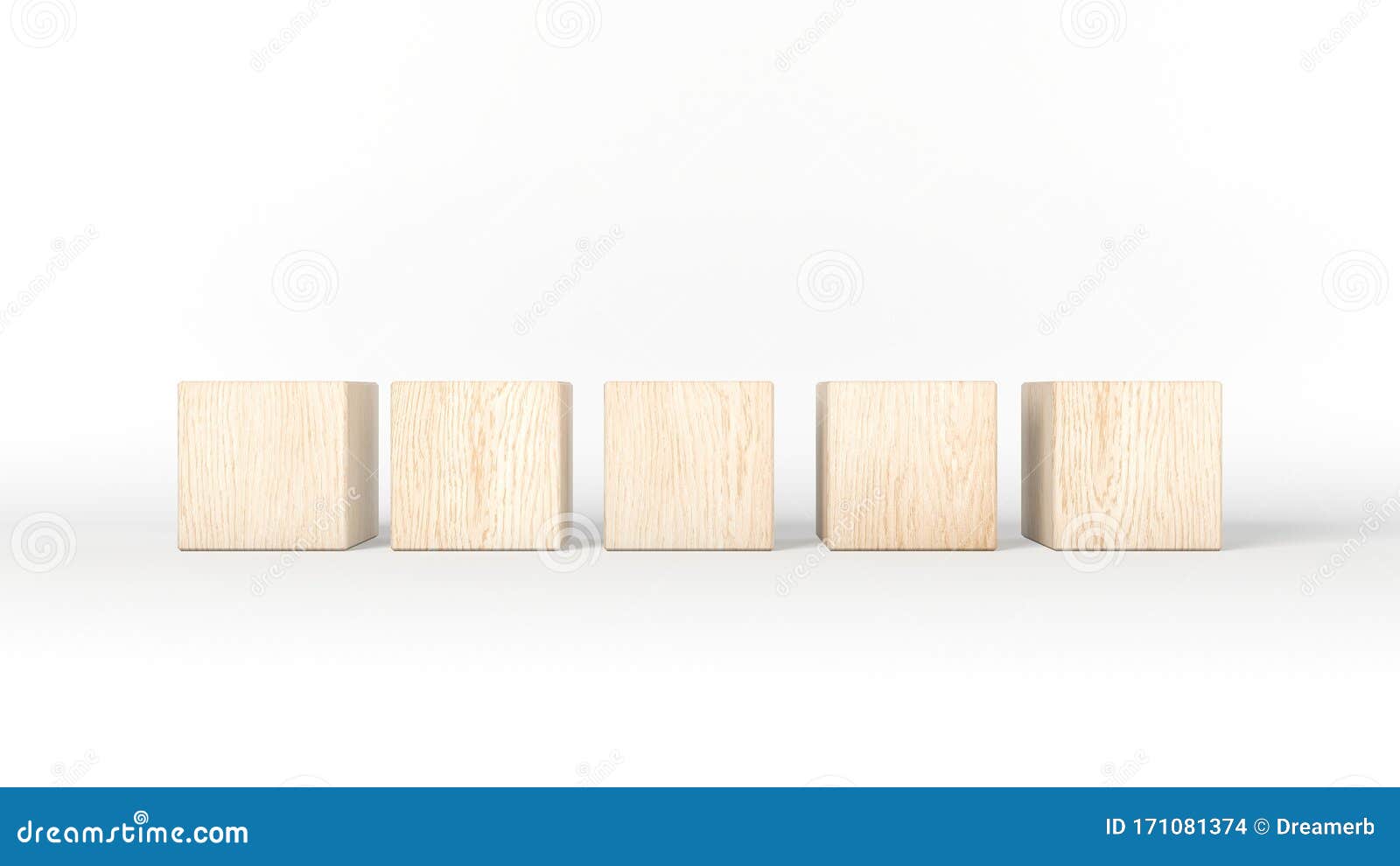 Five Wooden Blocks Isolated on White Background. 3d Illustration Stock ...
