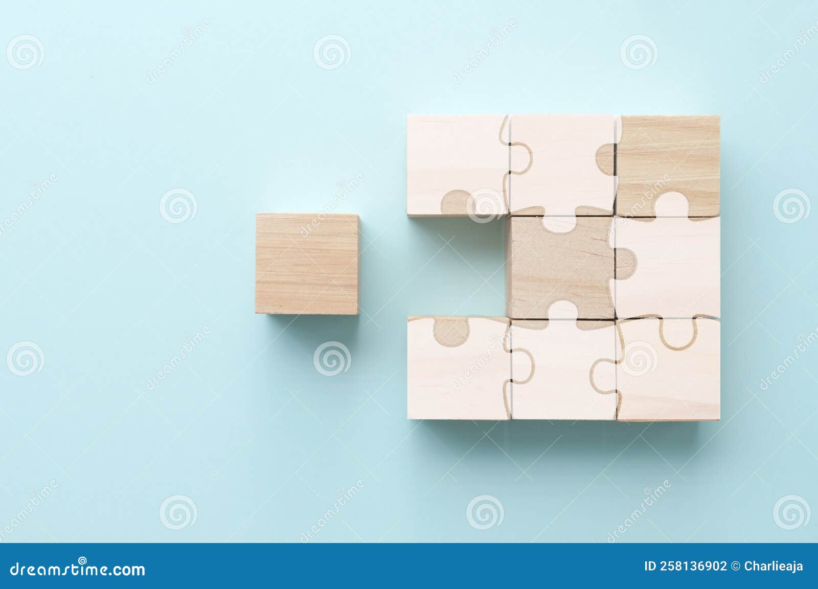 Wooden Blocks Jigsaw Solution Stock Photo - Image of leader, leadership ...