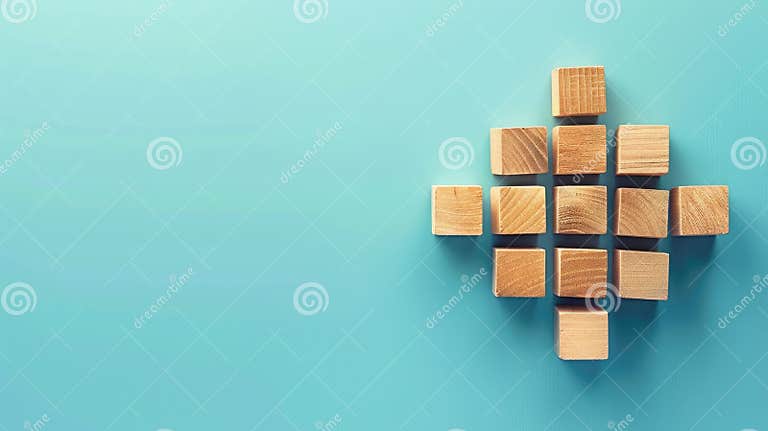 Wooden Blocks Linked on Blue Background. Teamwork Concept. Ai Generated ...