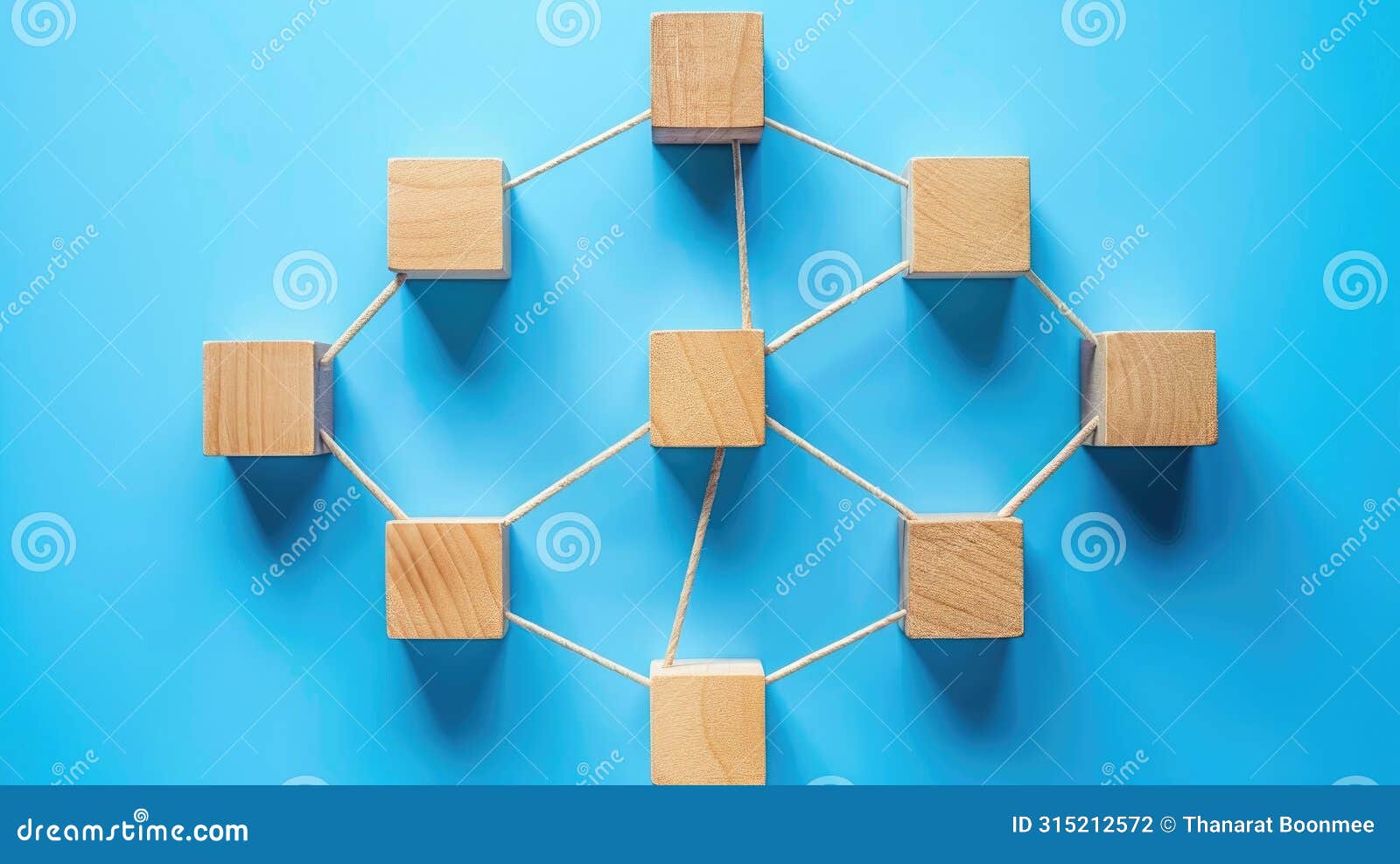 Wooden Blocks Linked on Blue Background. Teamwork Concept. Ai Generated ...
