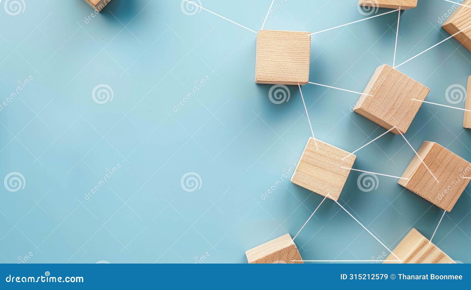 Wooden Blocks Linked on Blue Background. Teamwork Concept. Ai Generated ...