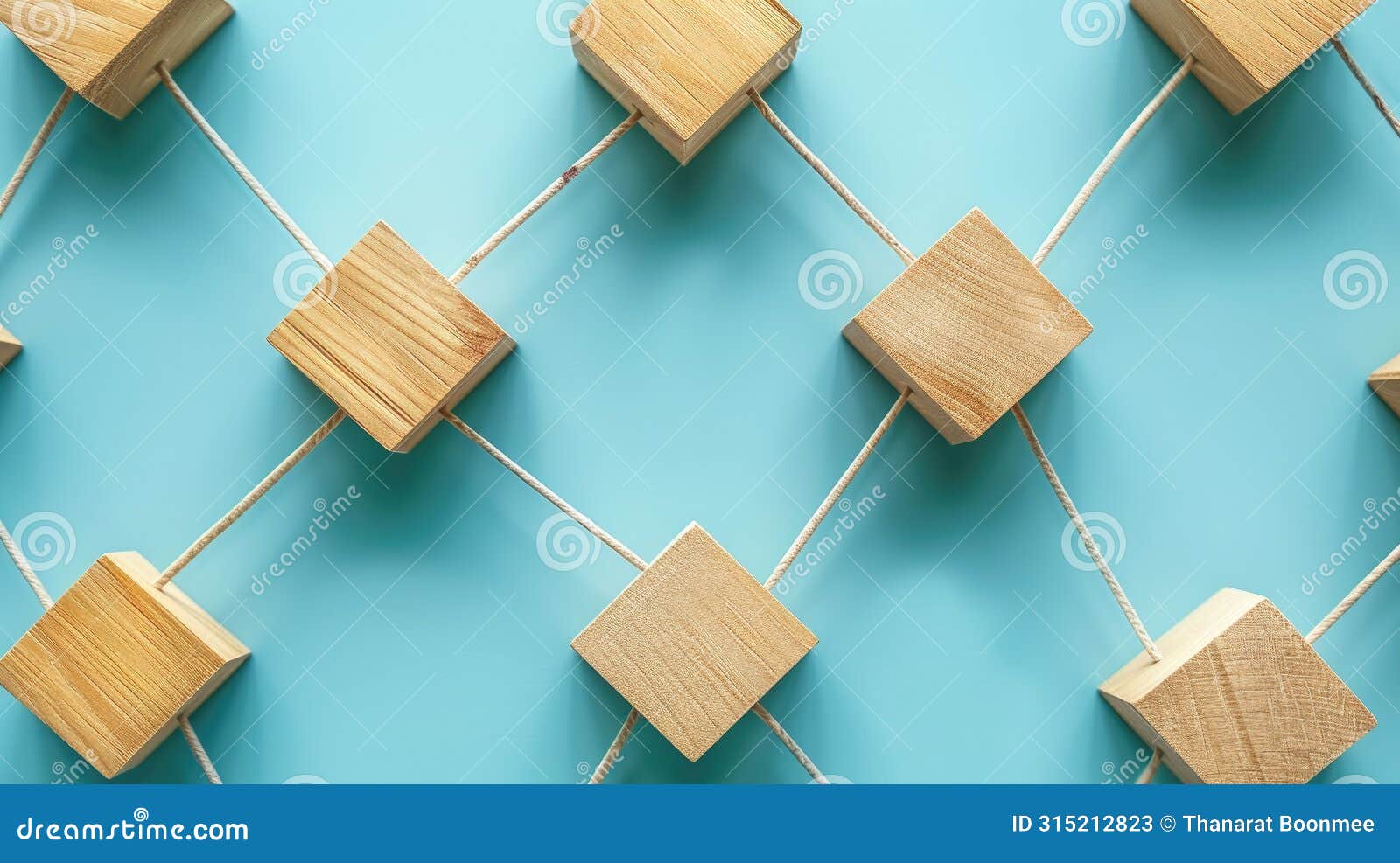 Wooden Blocks Linked on Blue Background. Teamwork Concept. Ai Generated ...