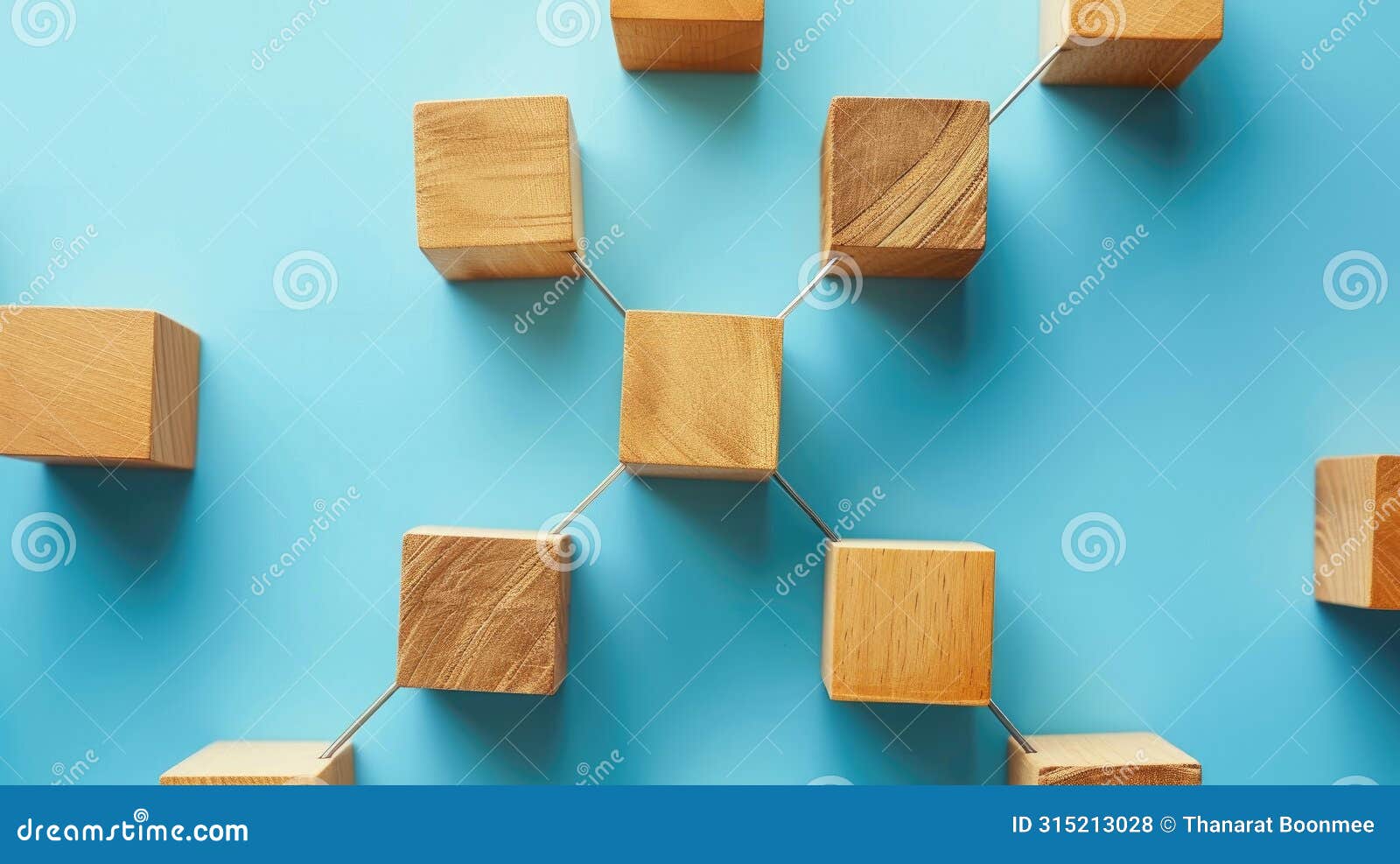 Wooden Blocks Linked on Blue Background. Teamwork Concept. Ai Generated ...
