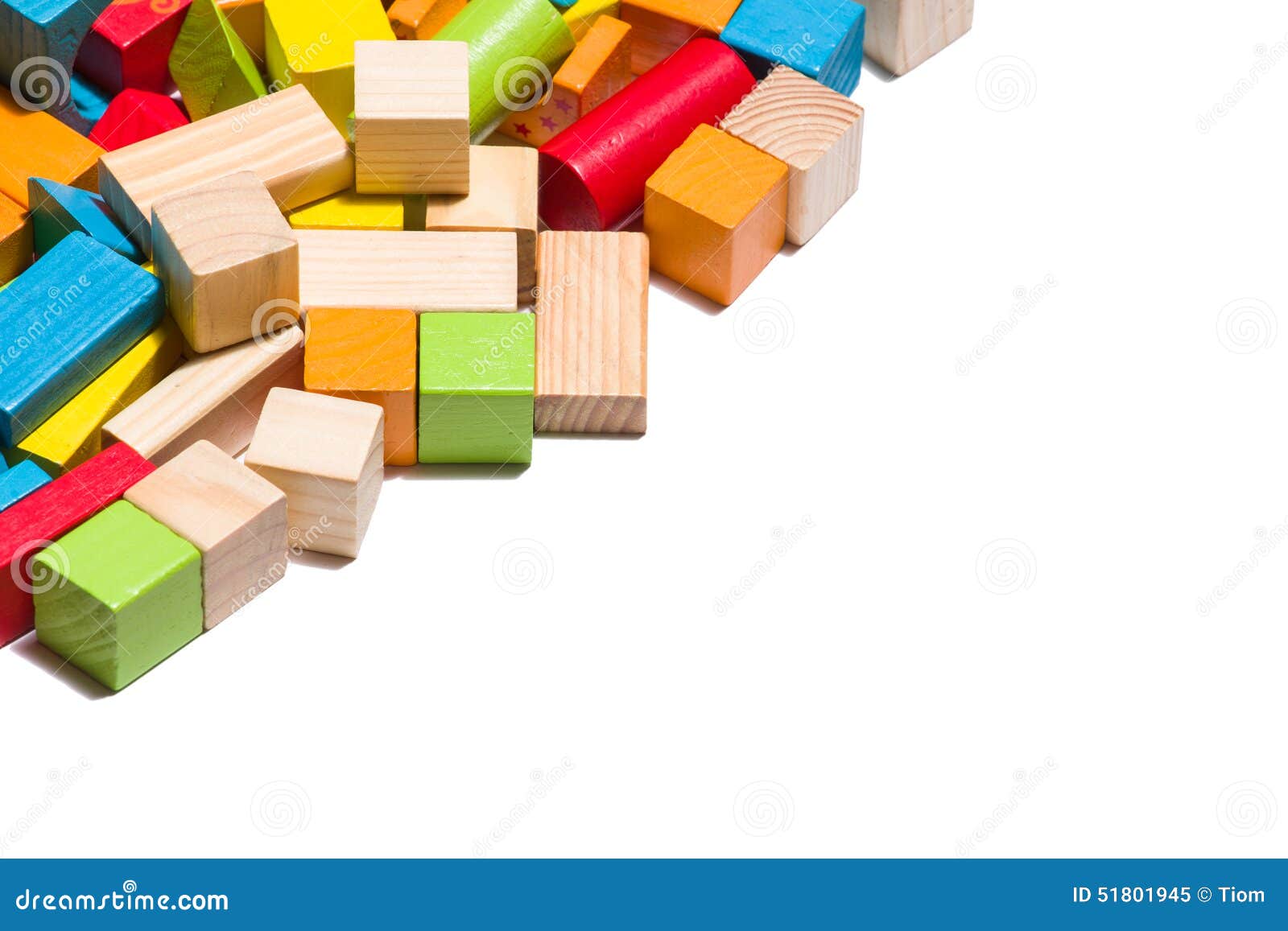 Wooden Blocks Lying in Line Over White Background Stock Image - Image ...