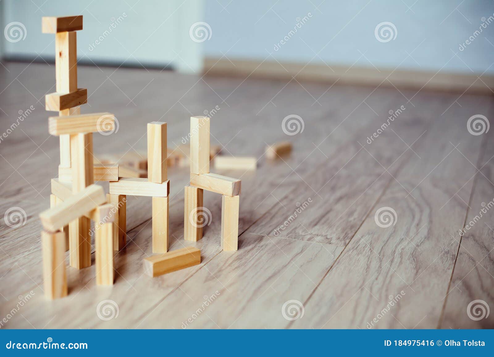 Wooden Blocks are Made Up in a Complex Structure Close-up. the Concept ...