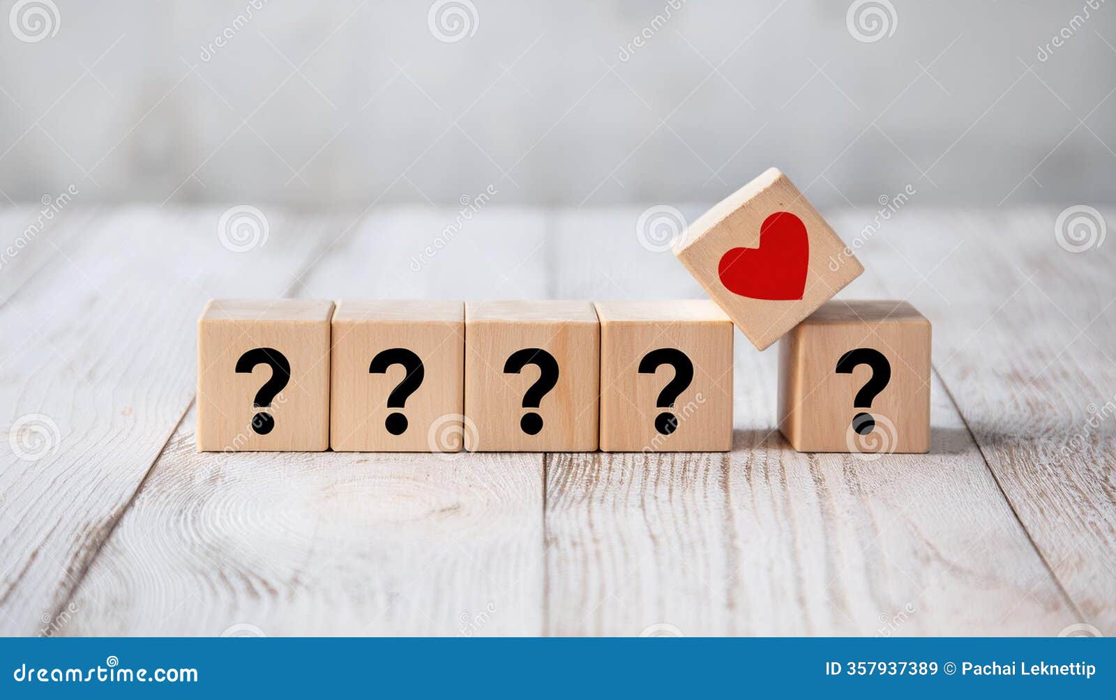 Wooden Blocks with Question Marks and Red Heart Symbol on Rustic White ...