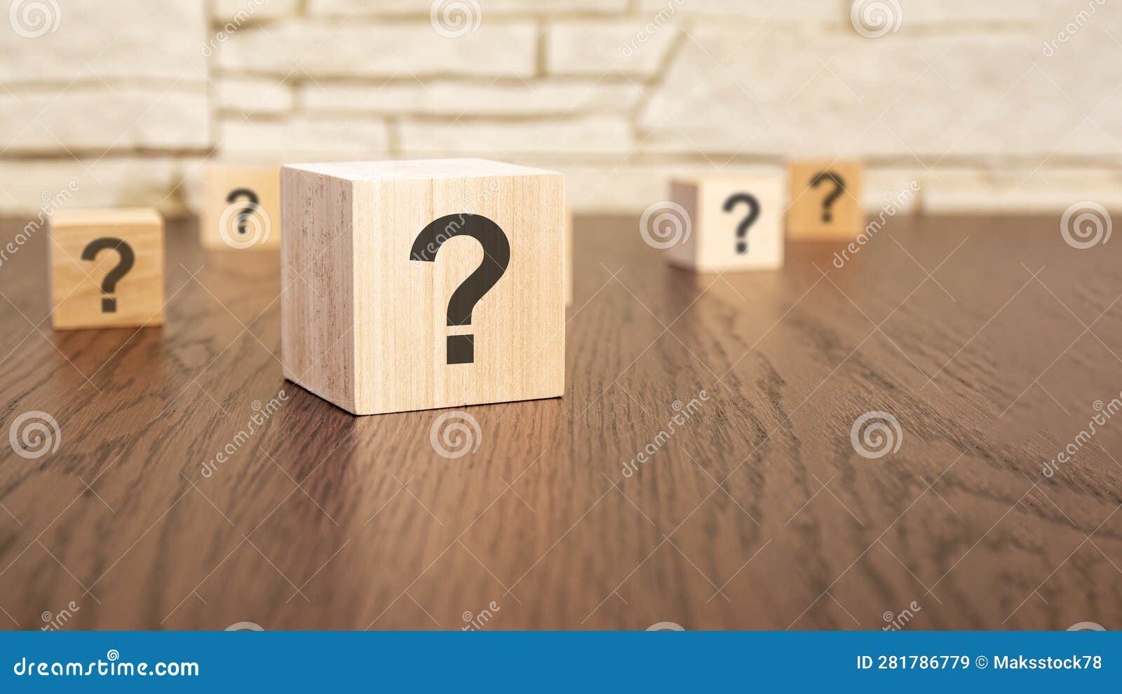 Wooden Blocks with Question Marks on Wooden Table, Close Up. Space for ...