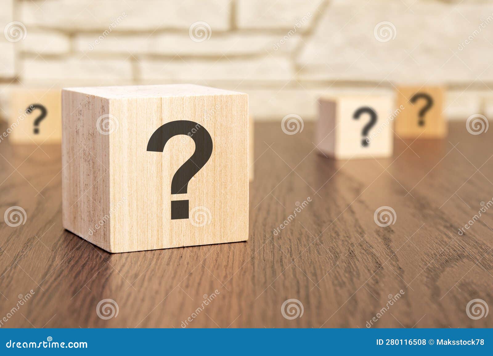Wooden Blocks with Question Marks on Wooden Table, Close Up. Space for ...