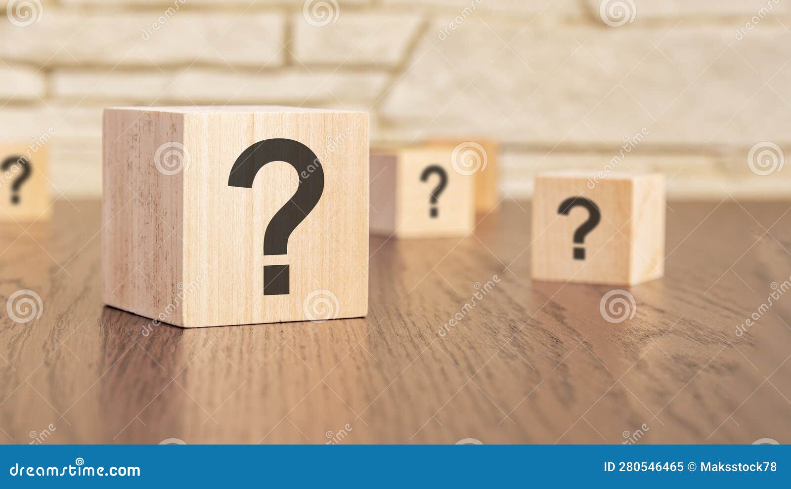 Wooden Blocks with Question Marks on Wooden Table, Close Up. Space for ...
