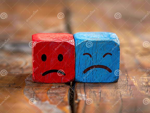 Wooden Blocks with Sad Faces on Rustic Surface Stock Illustration ...