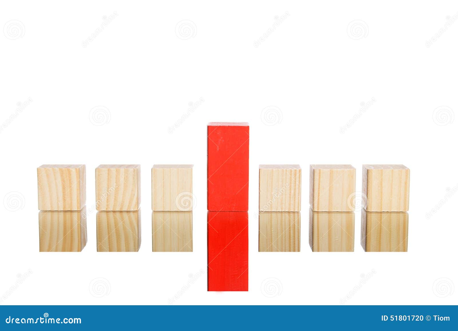 Wooden Blocks Standing in Line with Blue One in the Centre Stock Photo ...