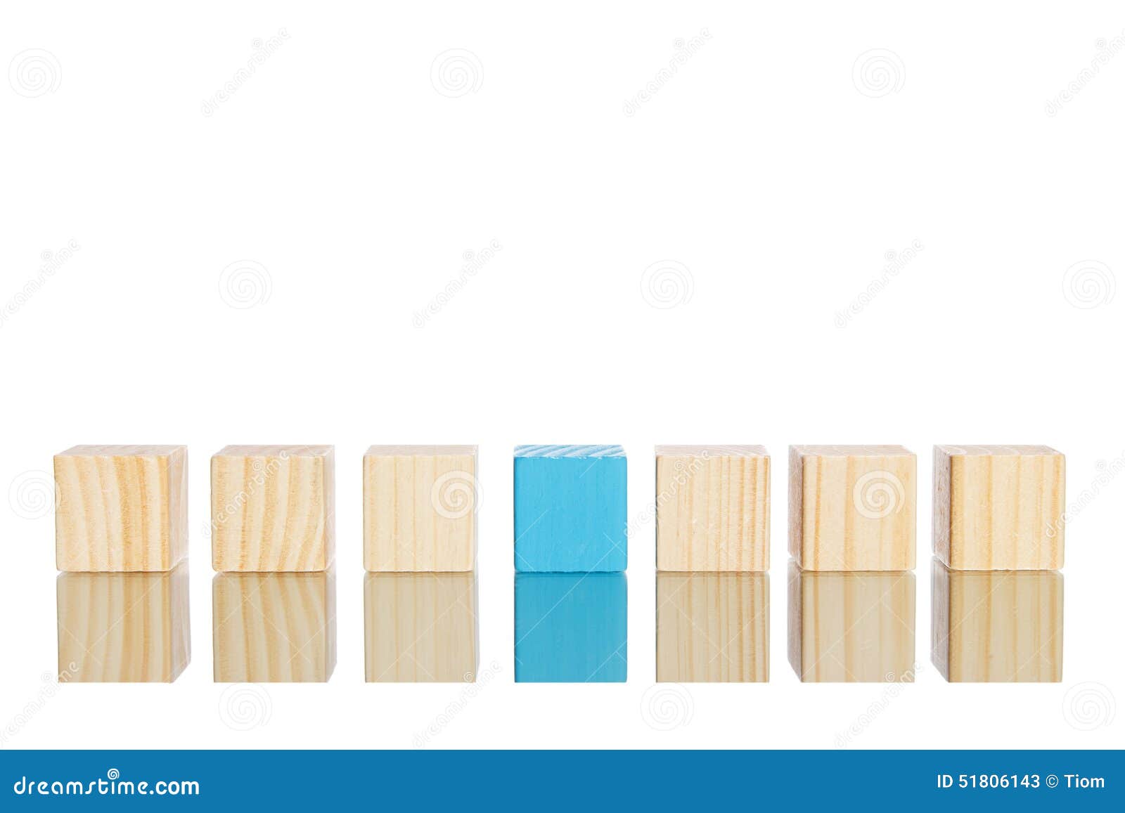 Wooden Blocks Standing in Line with Blue One in the Centre Stock Image ...
