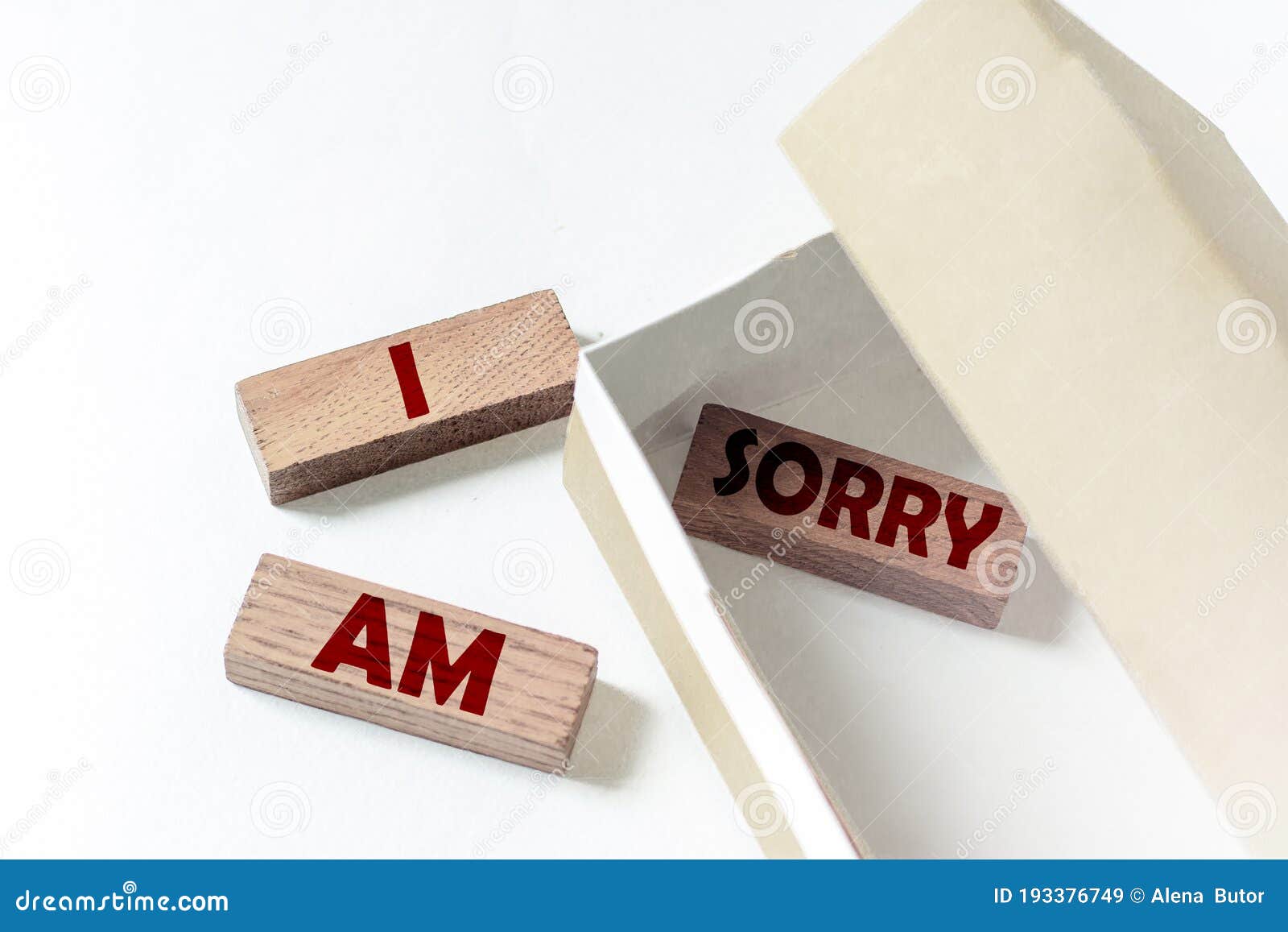 Wooden Blocks with Text I M Sorry in a Box on a White Background Stock ...