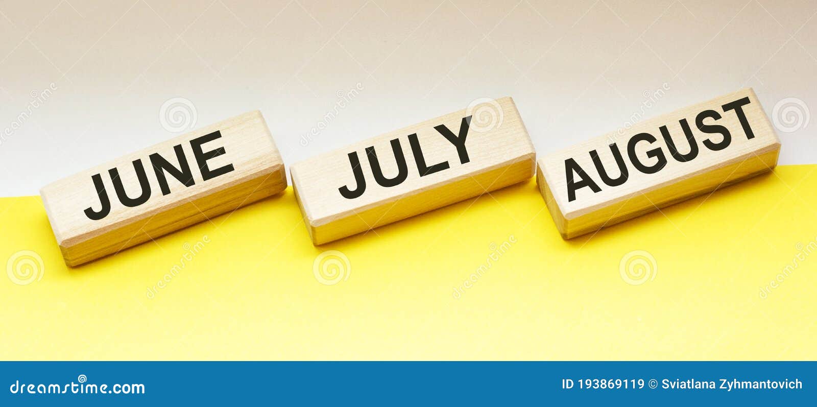 On Blocks Text June July and August Stock Image - Image of july ...