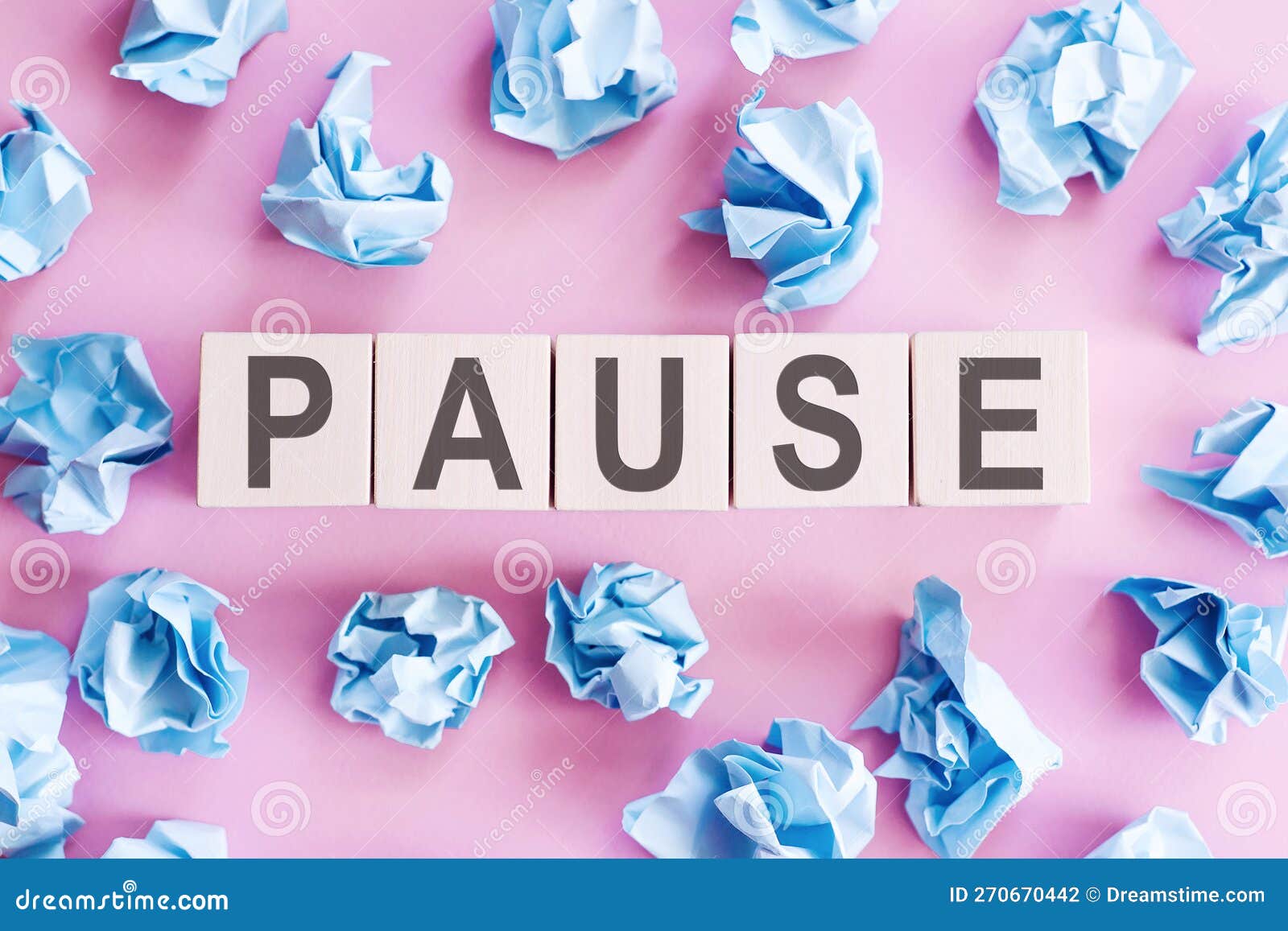 Wooden Blocks with the Text Pause on Pink Background Stock Photo ...