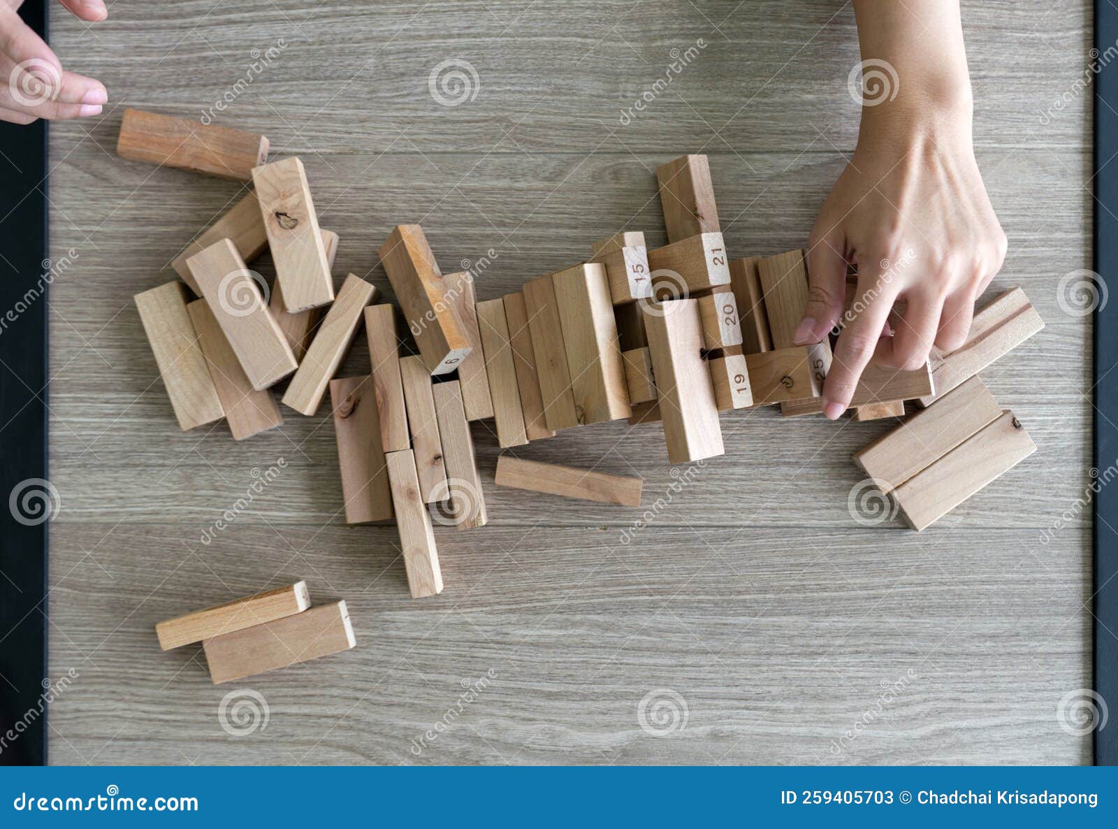 Wooden Blocks from Tower Constructed Game Fall Scattered All Over the ...