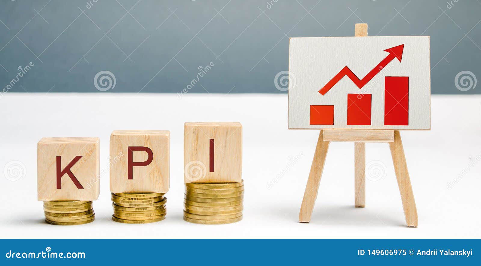 Wooden Blocks with the Word KPI, the Graph with an Arrow Up. Key ...