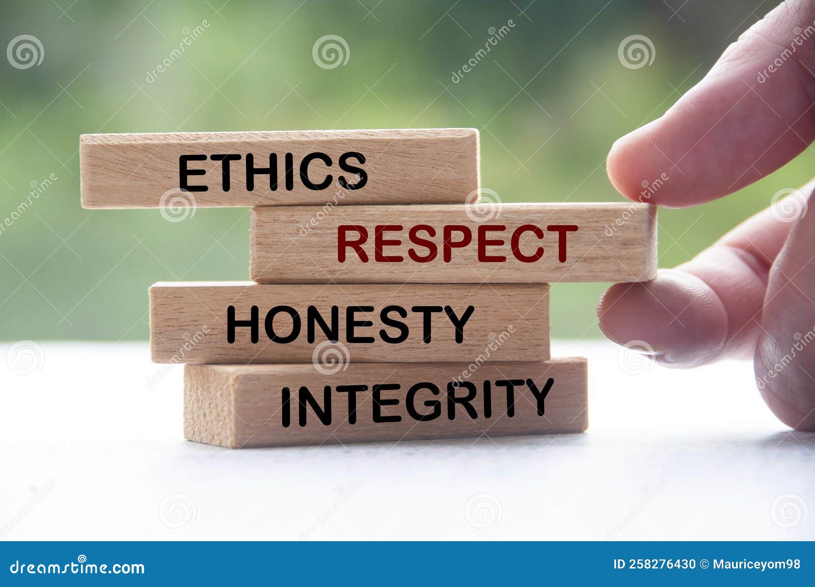 Wooden Blocks With Words Ethics Respect Honesty And Integrity