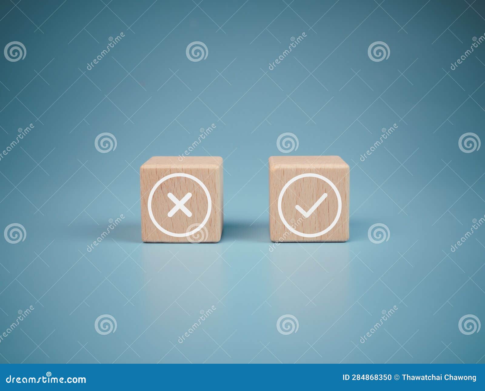 Wooden Blocks with Wrong and Right Symbols on Light Blue Background ...