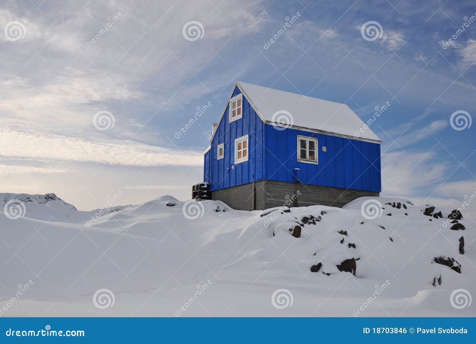 Wooden Blue Cabin in Winter Stock Photo - Image of house, cabin: 18703846