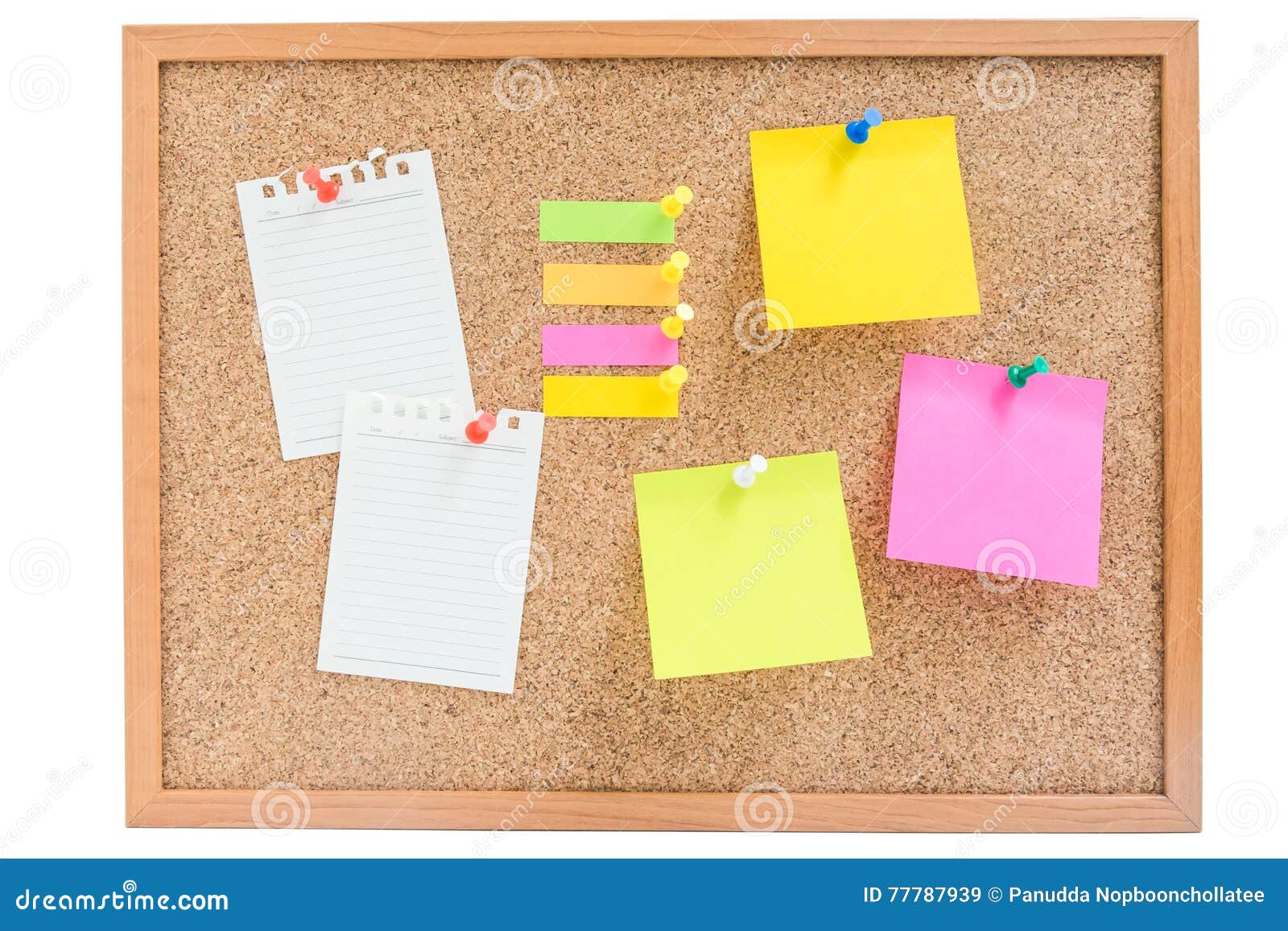 Wooden Board with Colorful Sticky Notes and Paper Stock Image - Image ...