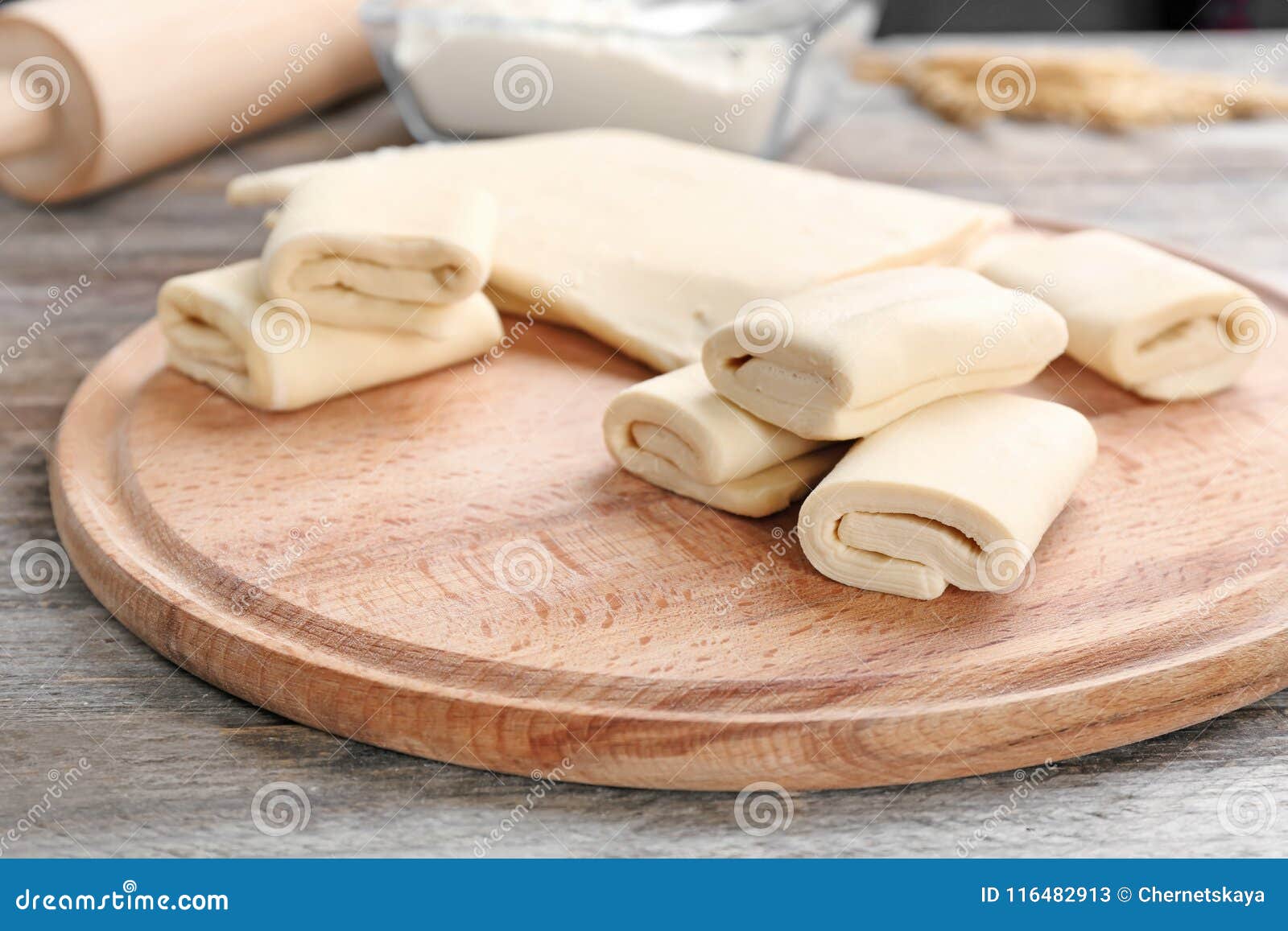 Wooden Board with Fresh Dough on Table. Stock Image - Image of cooking ...