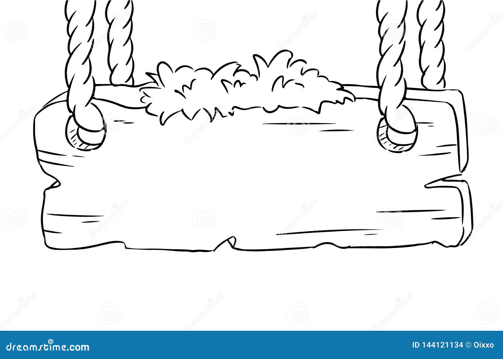 Wooden Board Hanging on the Ropes. Empty Board Sketch Doodle Stock ...