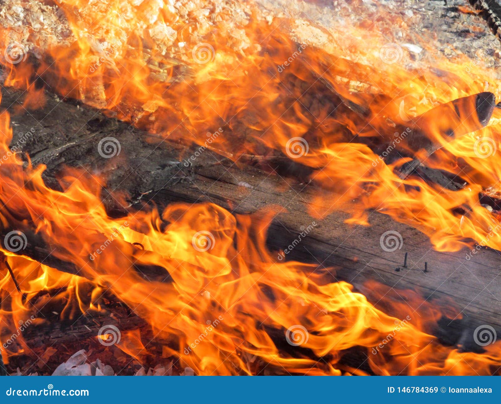 Wooden Board with Nails Burning in Fire, Close-up Stock Image - Image ...