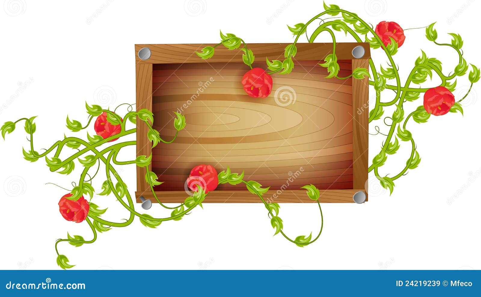 Wooden board with roses stock vector. Illustration of floral - 24219239