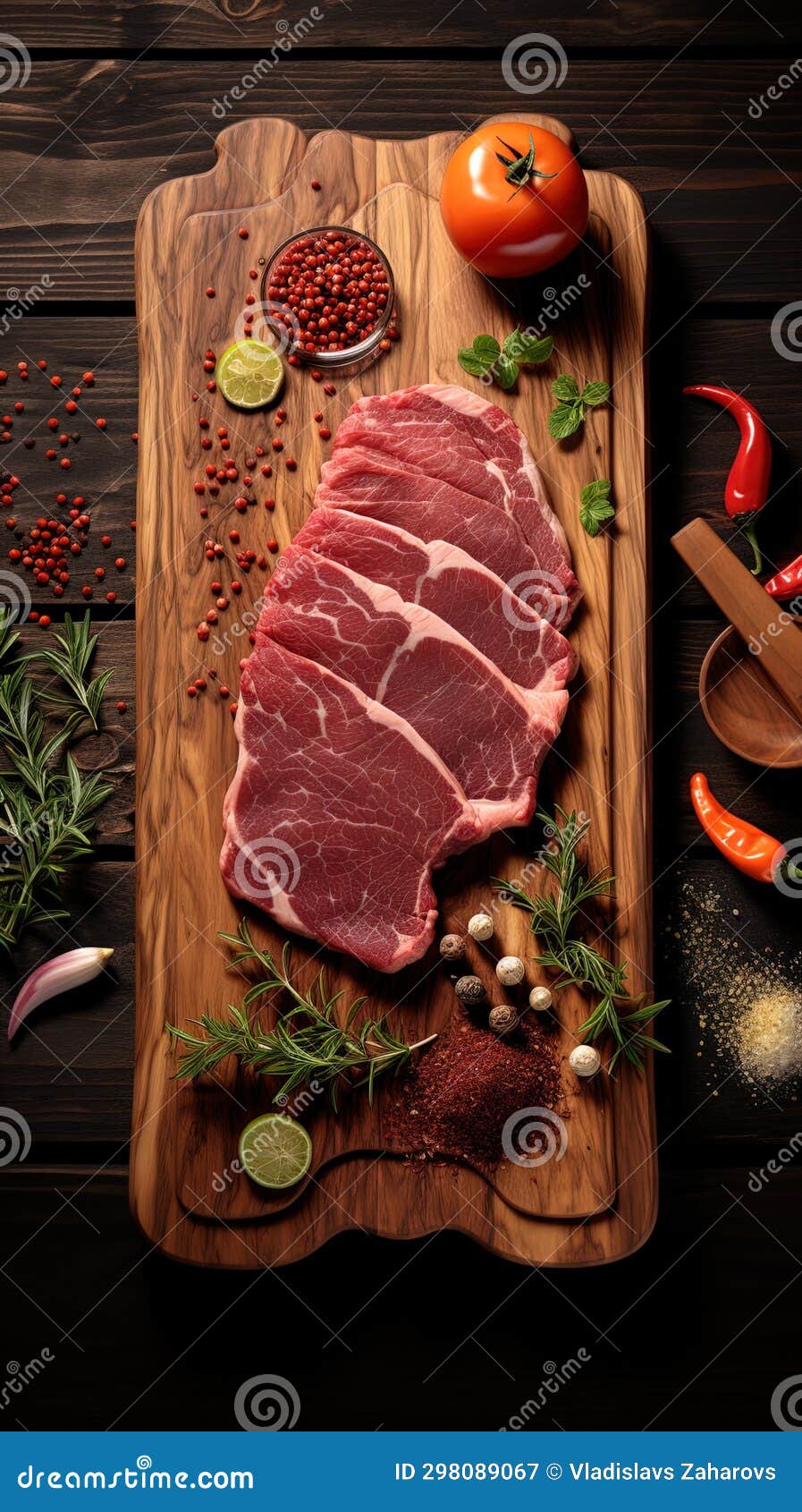 Wooden Board Serves As a Tasteful Backdrop for a Piece of Beef Meat ...