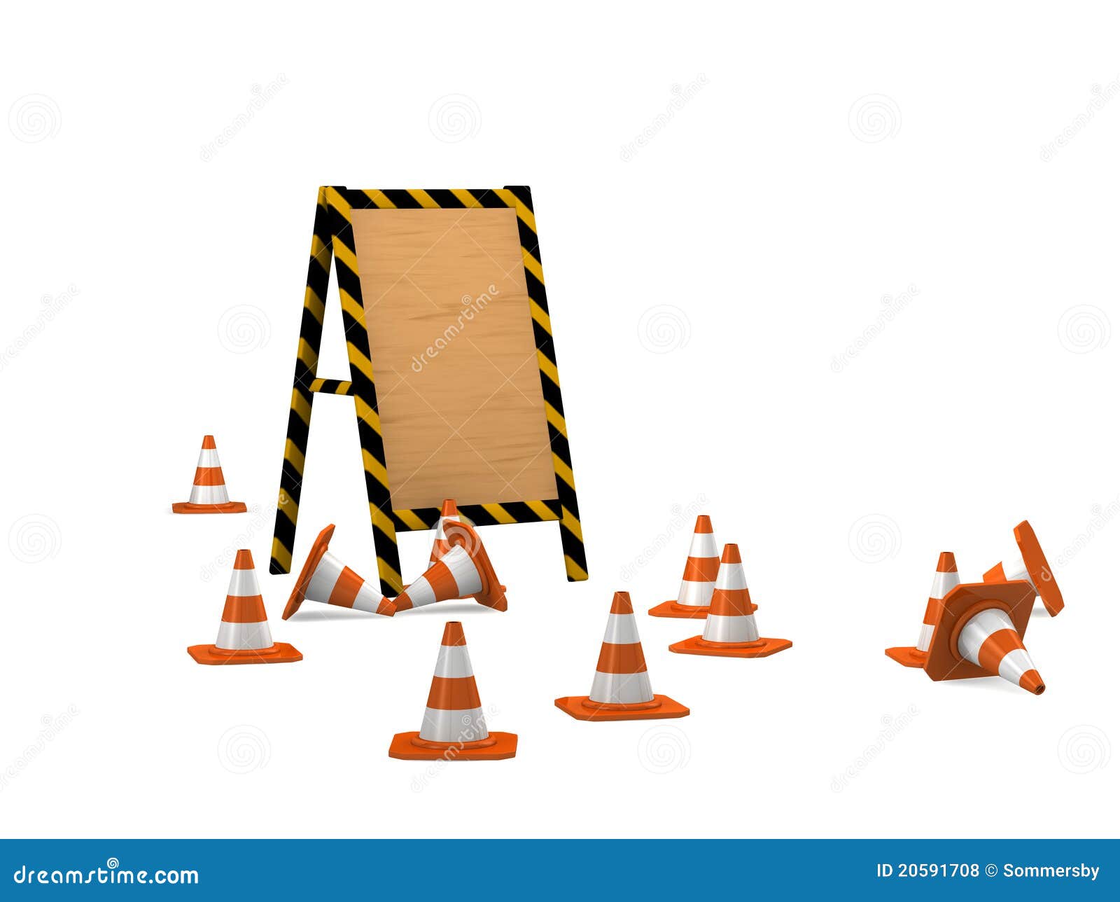 Wooden Board with Traffic Cones. Stock Illustration - Illustration of ...