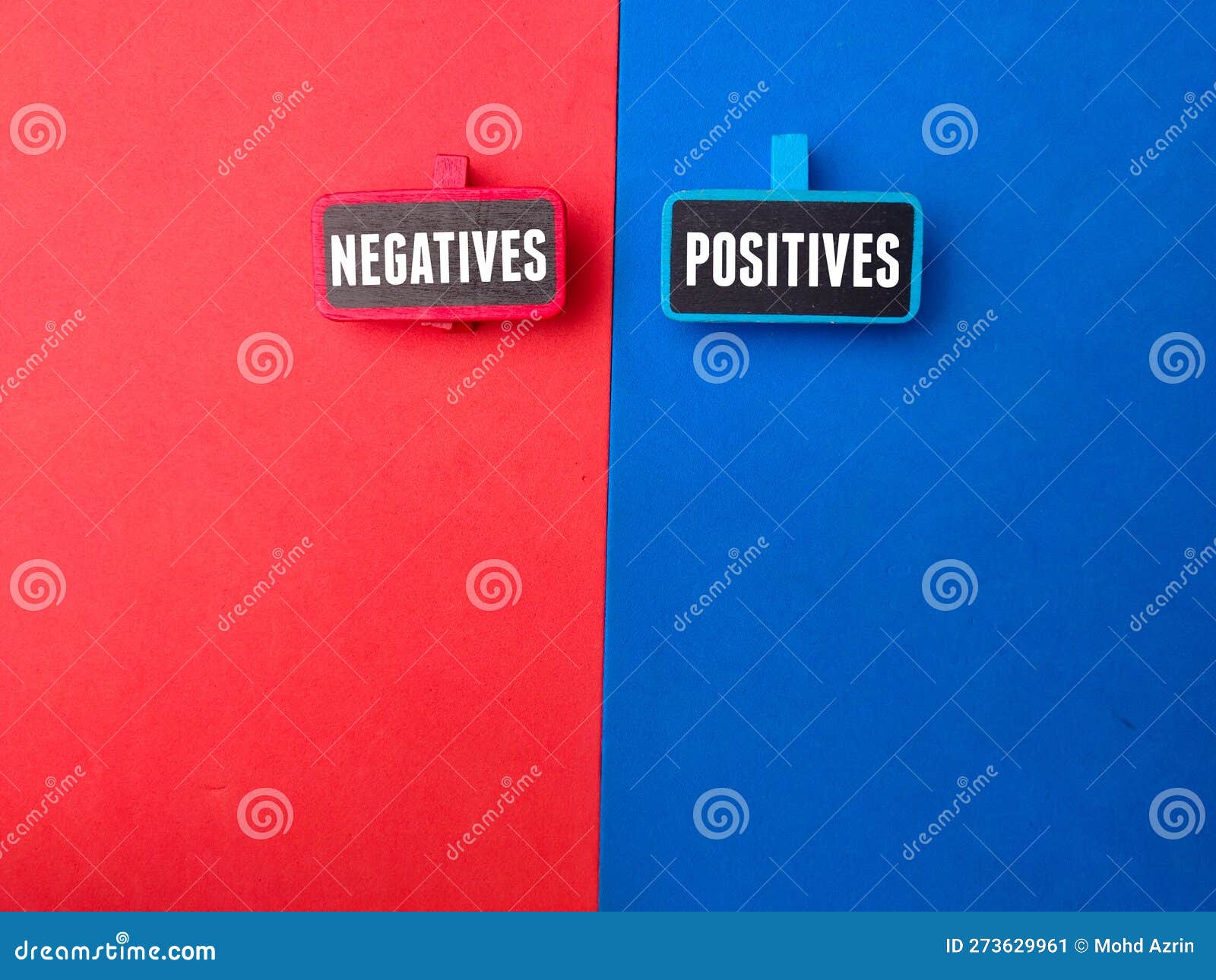 Wooden Board with the Word NEGATIVES POSITIVES on Red and Blue ... Wooden Board with the Word NEGATIVES POSITIVES on Red and Blue ...